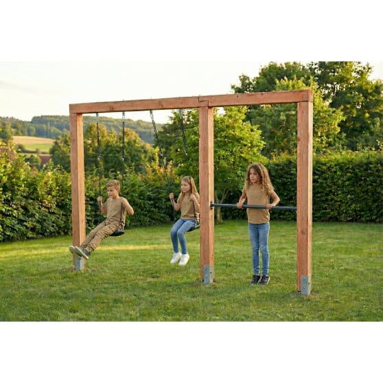 EXIT Linea Massiv 140 dubbele houten schommel met duikelrek - Bear Wood